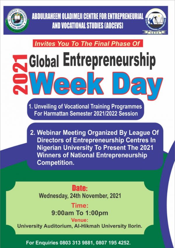 2021 Global Entrepreneurship Week day – Al-Hikmah University, Ilorin ...
