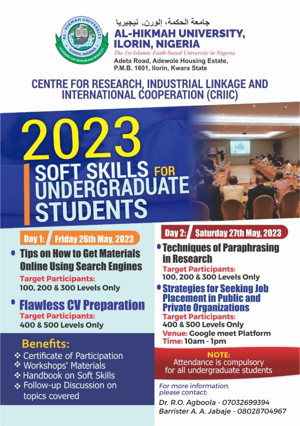 2023 SOFTSKILLS FOR UNDERGRADUATE STUDENTS – Al-Hikmah University, Ilorin – Learning for Wisdom ...