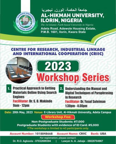 2023 CRIIC Workshop Series – Al-Hikmah University, Ilorin – Learning for Wisdom and Morality