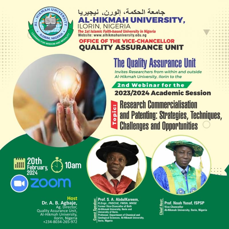 The Quality Assurance Unit of Al-Hikmah University, Ilorin is inviting you to a scheduled ...